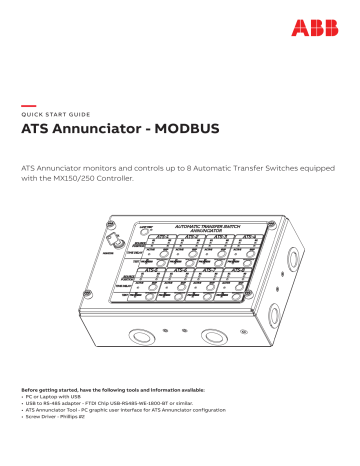 ABB ATS Annunciator - MODBUS Quick Start Guide | Manualzz