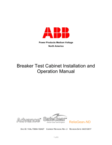 ABB Breaker Test Cabinet Operation Manual | Manualzz