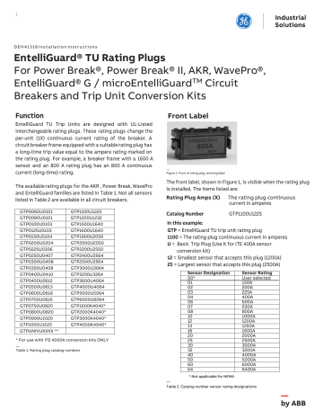 ABB EntelliGuard TU Rating Plugs Instructions | Manualzz