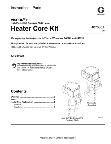 Graco 407035A - Heater Core Kit for Viscon HF Instructions | Manualzz