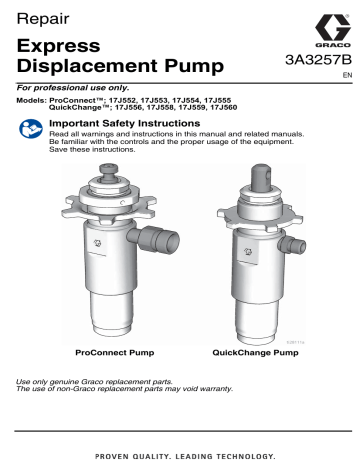 Graco 3A3257B - ProConnect Express Displacement Pump Owner's Manual | Manualzz