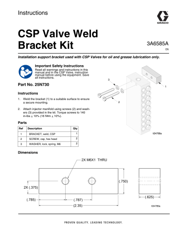 Graco 3A6585A CSP Valve Weld Bracket Kit Instructions | Manualzz