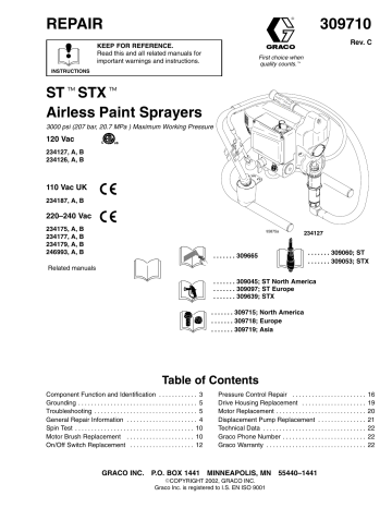 Graco 309710C ST STX Airless Paint Sprayers Repair Owner's Manual ...