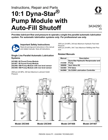 Graco 3A3429C, 10:1 Dyna-star Pump Module Instructions | Manualzz