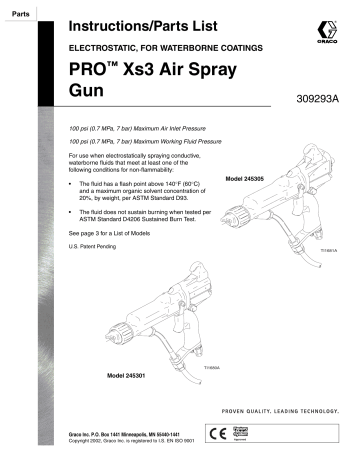 Graco 309293A PRO Xs3 Air Spray Gun Owner's Manual | Manualzz