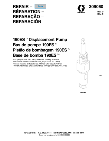 Graco 309060D 190ES Displacement Pump Repair Owner's Manual | Manualzz