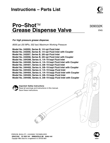 Graco 309032K Pro-Shot Grease Dispense Valve Instructions | Manualzz