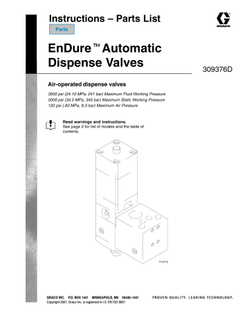 Graco 309376D EnDure Automatic Valves Owner's Manual | Manualzz