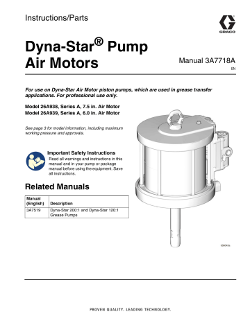 Graco 3A7718A, Dyna-Star Pump Air Motors Instructions | Manualzz