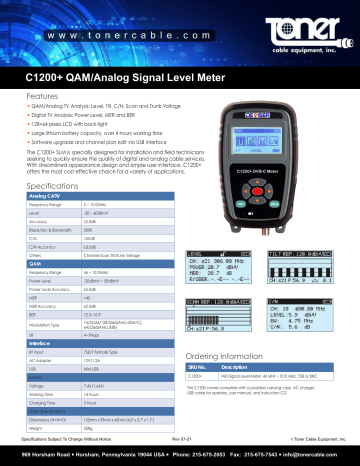 Deviser C1200+ QAM/Analog Signal Level Meter Specifications | Manualzz