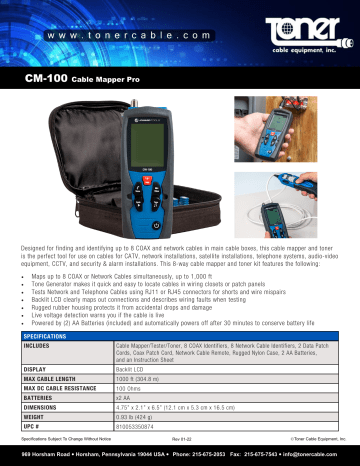 Jonard CM-100 Cable Mapper Pro Specifications | Manualzz