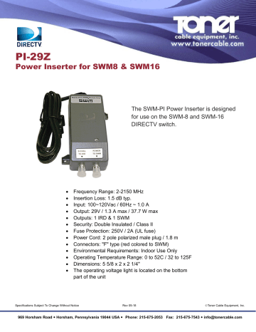 DirecTV PI-29Z Power Inserter Specifications | Manualzz