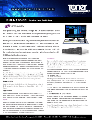 Grass Valley KULA 12G-SDI Production Switcher Specifications | Manualzz