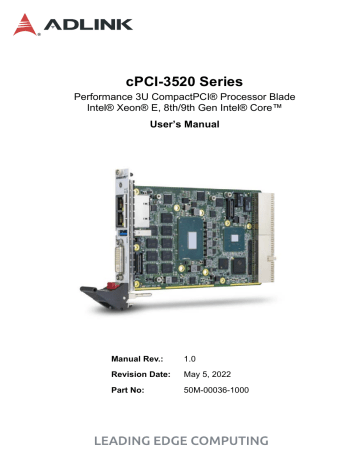 Adlink cPCI-3520 Series 3U CompactPCI 9th Gen Intel® Xeon®/Core™ i7 Processor Blade Owner's ...