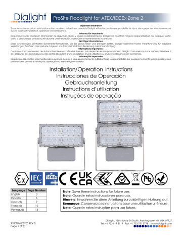 Dialight Zone 2 ProSite LED Floodlight Installation manual | Manualzz