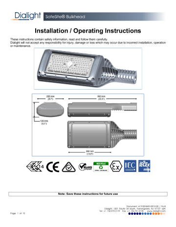 Dialight SafeSite LED Bulkhead Pole Mount Installation Manual | Manualzz