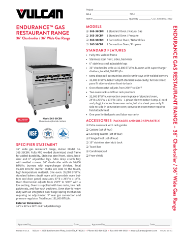 Vulcan 60SS-4B36CB Endurance™ Series Stainless Steel 60" Gas Range 4 ...