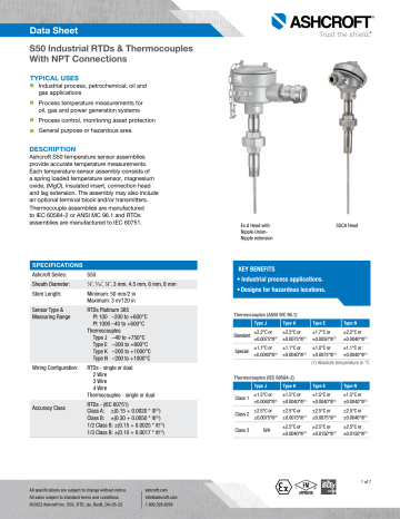 Ashcroft S50 Industrial RTD Datasheet | Manualzz
