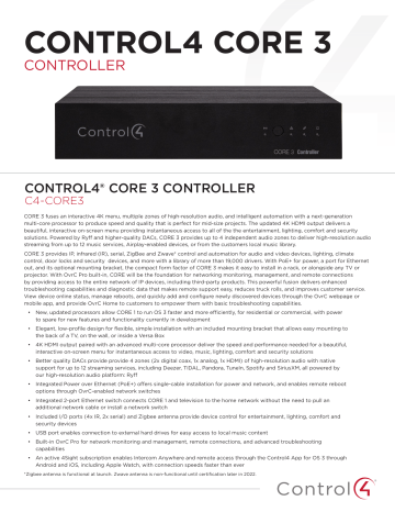 Control4 C4-CORE3 CORE 3 Data Sheet | Manualzz