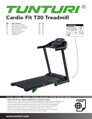 Tunturi T30 Cardio Fit treadmill Bedienungsanleitung | Manualzz