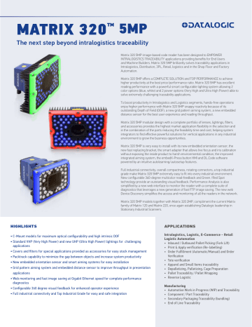 Datalogic Matrix 320 Series 2D Imager Reader Data Sheet | Manualzz