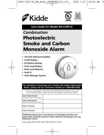 Kidde KN-COPE-IC Smoke Alarm User Guide | Manualzz