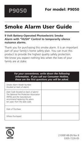 Kidde P9050 Smoke Alarm User Guide | Manualzz