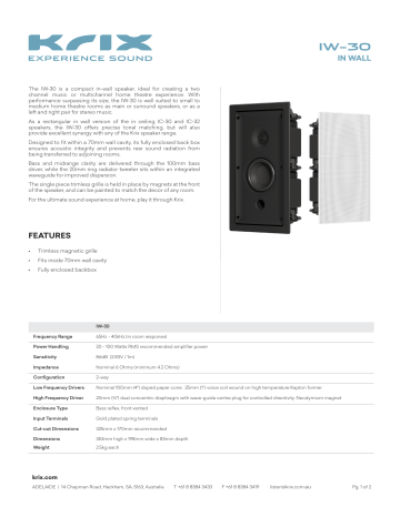 Krix IW-30 Specifications Sheet | Manualzz