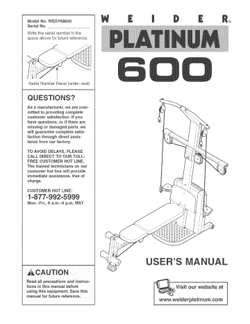Weider WESY68630 Platinum 600 Weight System Owner's Manual | Manualzz