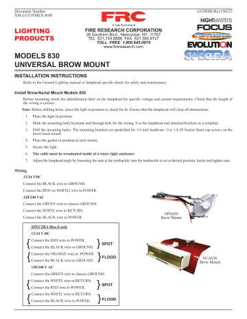 FRC BROW UNIVERSAL MOUNT Model 830 Installation Instruction | Manualzz