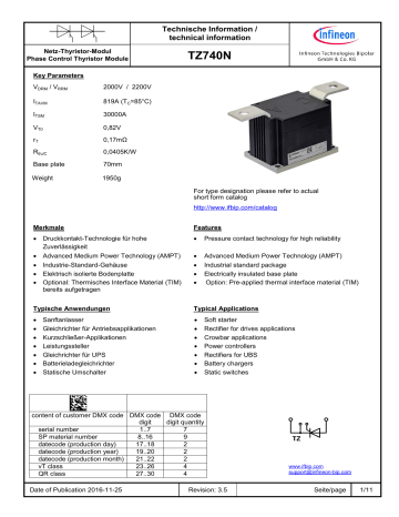 Infineon TZ740N22KOF TIM Bipolar Module Datenblatt | Manualzz