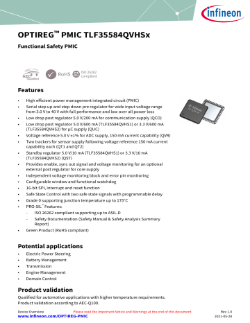 Infineon TLF35584QVHS1 PMIC Data Sheet | Manualzz