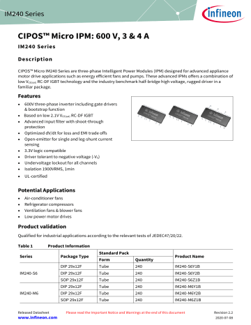 Infineon IM240-S6Z1B IPM Data Sheet | Manualzz