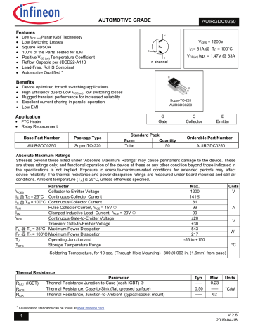 Infineon AUIRGDC0250 IGBT Discrete Data Sheet | Manualzz