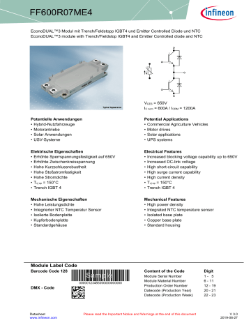 Infineon FF600R07ME4 IGBT Module Datenblatt | Manualzz