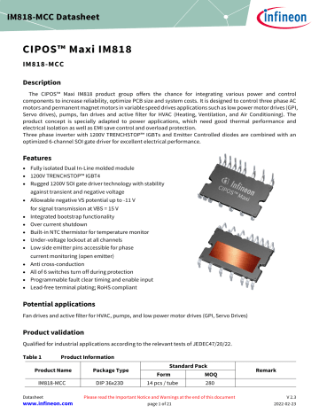Infineon IM818-MCC IPM Data Sheet | Manualzz
