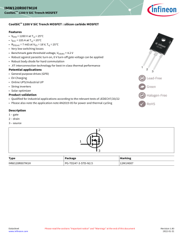 Infineon IMW120R007M1H MOSFET Data Sheet | Manualzz