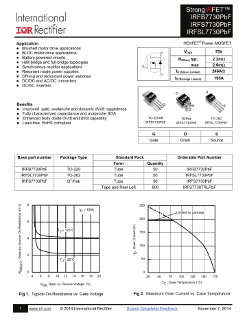 Infineon IRFB7730 MOSFET Data Sheet | Manualzz