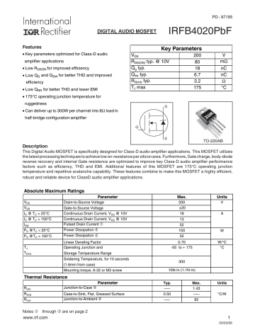 Infineon IRFB4020 MOSFET Data Sheet | Manualzz