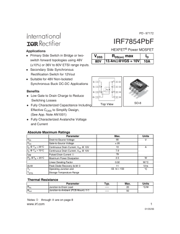 Infineon IRF7854 MOSFET Data Sheet | Manualzz