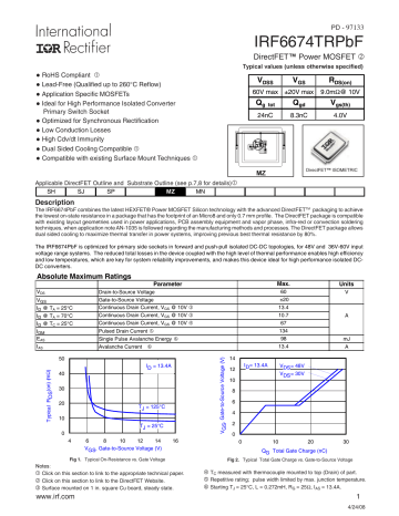 Infineon IRF6674 MOSFET Data Sheet | Manualzz