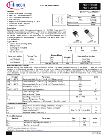 Infineon AUIRFR8401 MOSFET Data Sheet | Manualzz