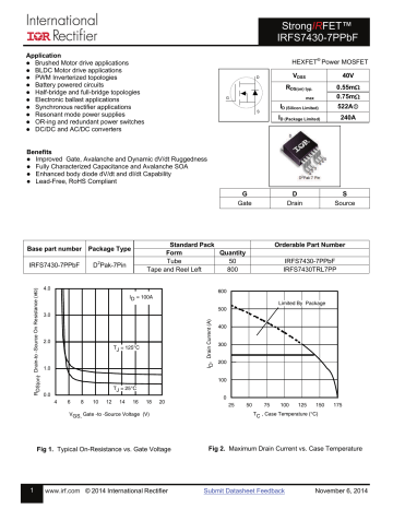 Infineon IRFS7430-7P MOSFET Data Sheet | Manualzz