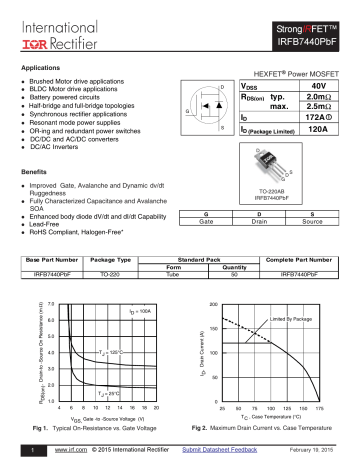 Infineon IRFB7440 MOSFET Data Sheet | Manualzz
