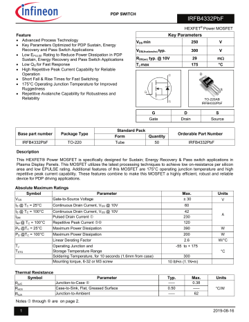 Infineon IRFB4332 MOSFET Data Sheet | Manualzz