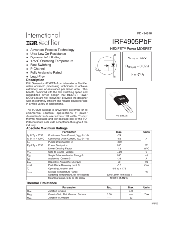 Infineon IRF4905 MOSFET Data Sheet | Manualzz
