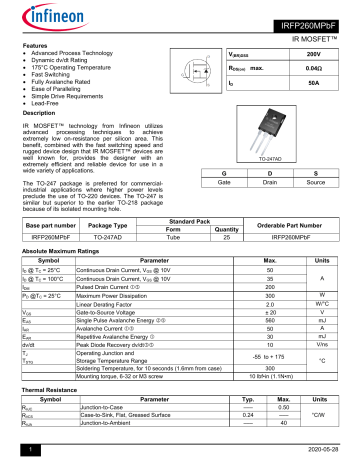 Infineon IRFP260M MOSFET Data Sheet | Manualzz