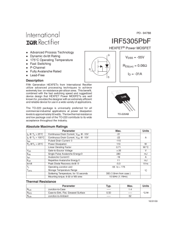 Infineon IRF5305 MOSFET Data Sheet | Manualzz
