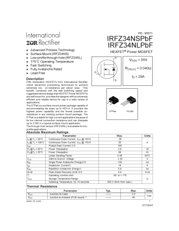 Infineon IRFZ34NS MOSFET Data Sheet | Manualzz