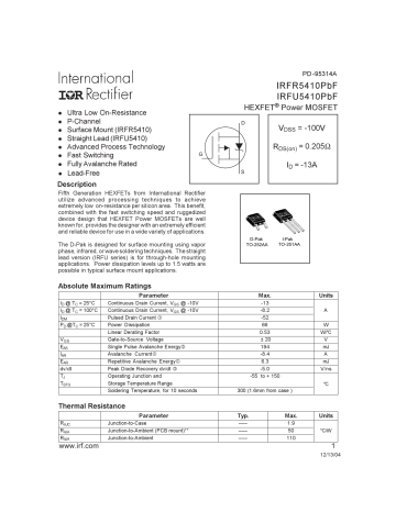 Infineon IRFR5410 MOSFET Data Sheet | Manualzz